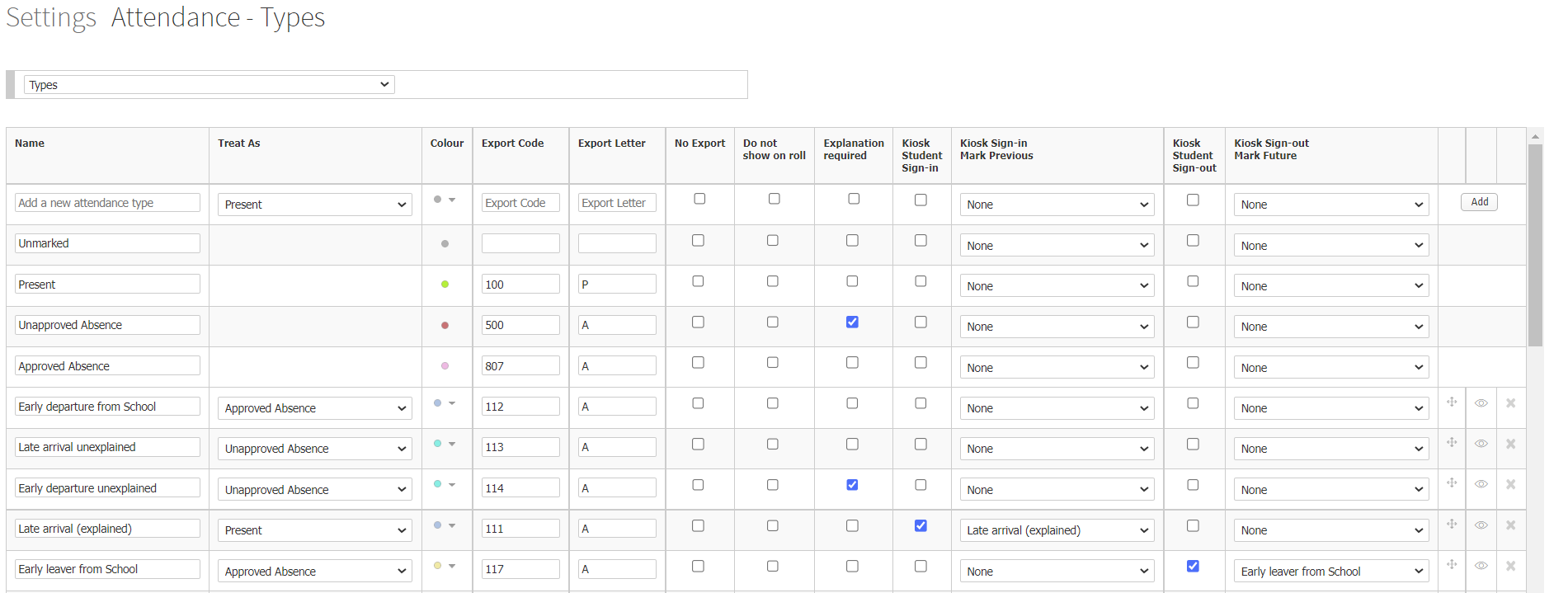 Create and configure attendance types